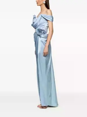 ANA RADU Rose-embellished Satin Maxi Dress - Blue
