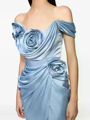 ANA RADU Rose-embellished Satin Maxi Dress - Blue