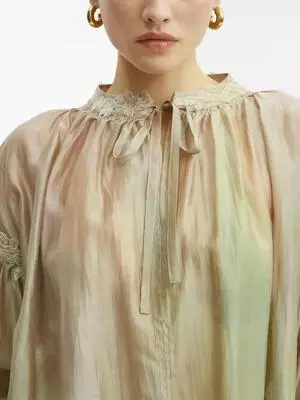 ERMANNO FIRENZE Lace-trimmed Tie-neck Top
