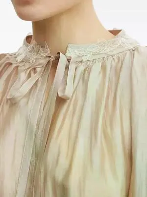 ERMANNO FIRENZE Lace-trimmed Tie-neck Top