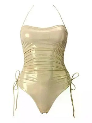 SOFIA ERHAN Shimmer-effect Drawstring Swimsuit - Neutrals