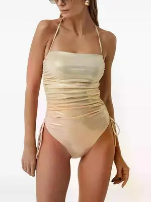 SOFIA ERHAN Shimmer-effect Drawstring Swimsuit - Neutrals
