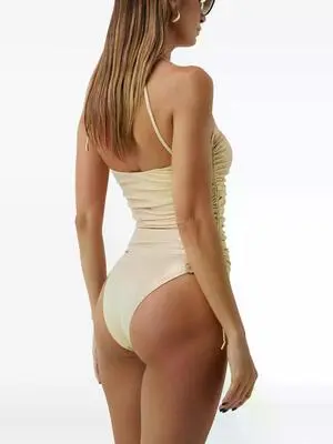 SOFIA ERHAN Shimmer-effect Drawstring Swimsuit - Neutrals