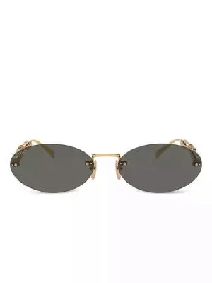 Gucci Pearl-embellished Oval-frame Sunglasses - Gold