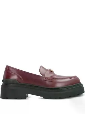 Pinko Mia Leather Platform Loafers - Red