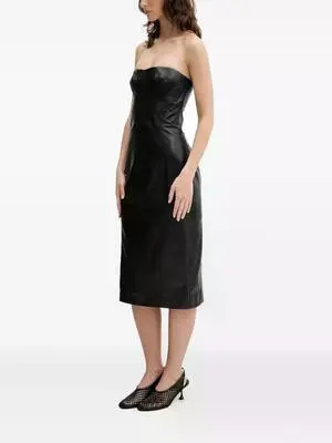 IRO PARIS Betti Strapless Leather Bodice Midi Dress