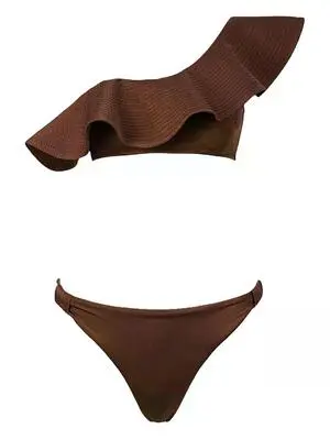 SOFIA ERHAN Ruffle-detail One-shoulder Bikini - Brown