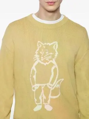 Maison Kitsuné Fox-intarsia Wool Sweater - Yellow