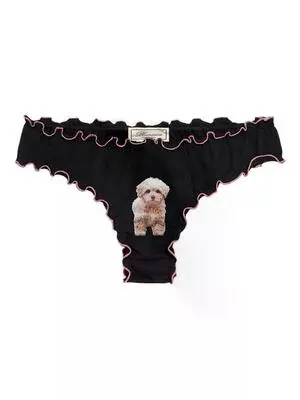 Blumarine Ruffled Puppy-print Briefs - Black