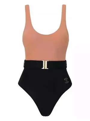 SOFIA ERHAN Belted Two-tone Swimsuit - Brown