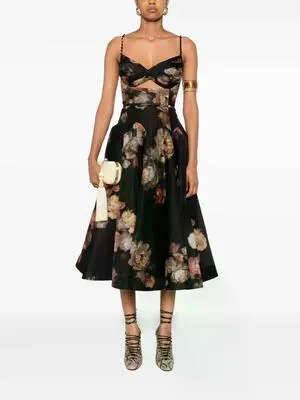 Zimmermann Hypnotic Twist Floral-print Midi Dress - Black