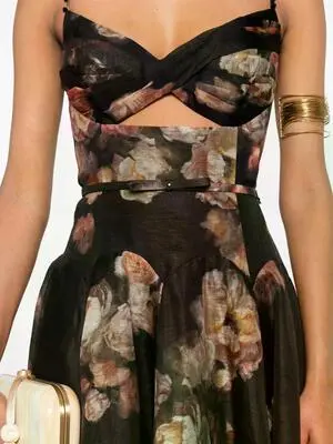 Zimmermann Hypnotic Twist Floral-print Midi Dress - Black