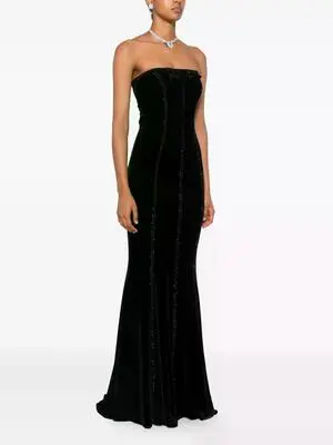 NISSA Embellished Velvet Strapless Fishtail Maxi Dress