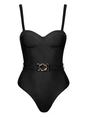 SOFIA ERHAN Belted Sleeveless One-piece Swimsuit - Black