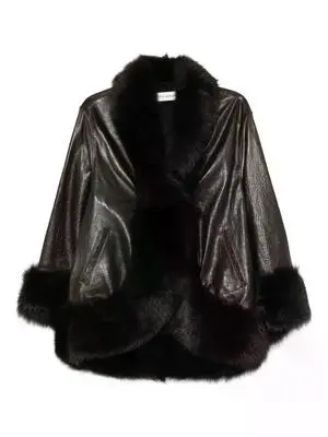 Nour Hammour Fur-trimmed Leather Coat