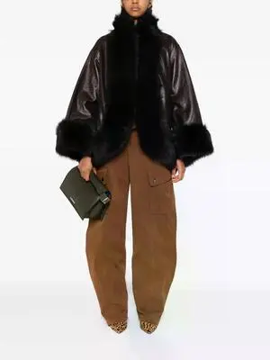 Nour Hammour Fur-trimmed Leather Coat