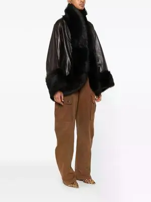 Nour Hammour Fur-trimmed Leather Coat