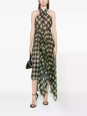 Norma Kamali Plaid Pleated Midcalf Dress