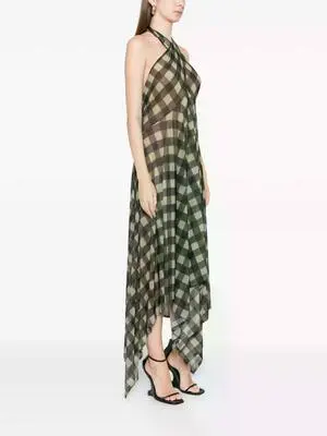 Norma Kamali Plaid Pleated Midcalf Dress