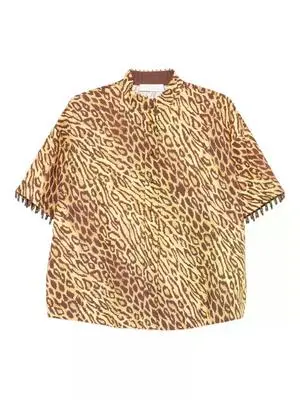 Zimmermann Leopard-print Beaded-cuff Blouse