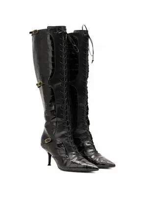Roberto Cavalli Lace-up Crocodile-effect Boots