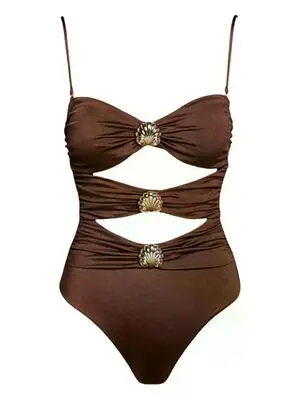 SOFIA ERHAN Shell-embellished Cut-out Swimsuit - Brown