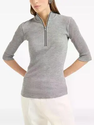 Brunello Cucinelli Ribbed Zip-neck Top