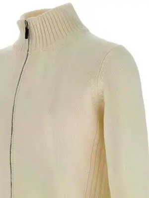 KANGRA Ribbed Zip-front Cardigan - Neutrals