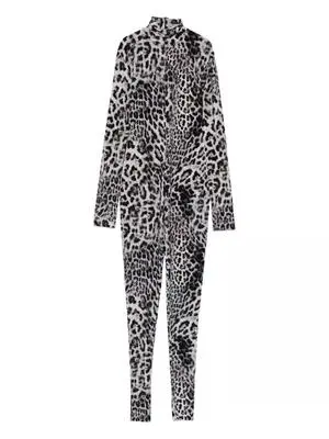Norma Kamali Leopard-print Turtleneck Jumpsuit - Black
