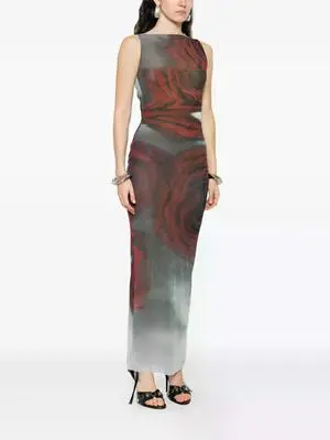 JEAN PAUL GAULTIER Rose-print Midi Dress - Grey