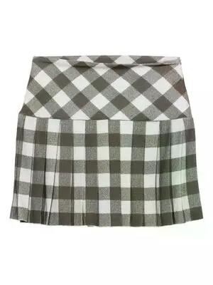 Norma Kamali Pleated Checked Skirt