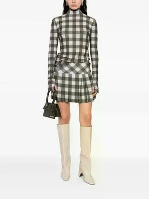 Norma Kamali Pleated Checked Skirt