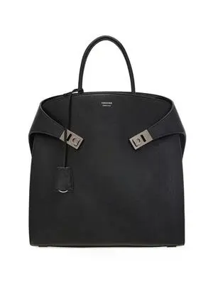 FERRAGAMO Hug Gancini-buckle Calfskin Tote - Black