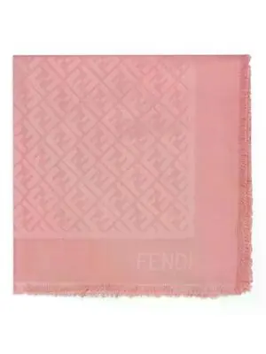 Fendi Logo-pattern Frayed-edge Shawl - Pink