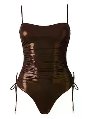 SOFIA ERHAN Shimmer-effect Drawstring Swimsuit - Brown