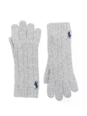 Polo Ralph Lauren Cable-knit Gloves With Embroidered Logo - Grey