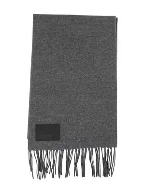 Hogan Leather-plaque Fringed Scarf - Grey