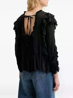 Munthe Smocked Ruffled Blouse - Black