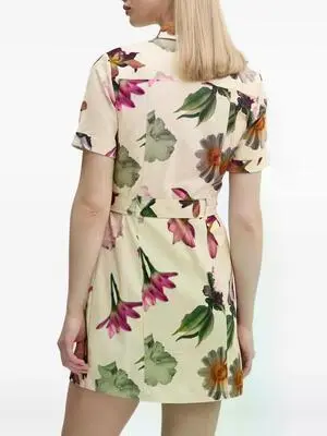 Desigual Floral-print Belted Mini Shirt Dress - Neutrals