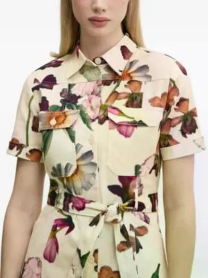Desigual Floral-print Belted Mini Shirt Dress - Neutrals