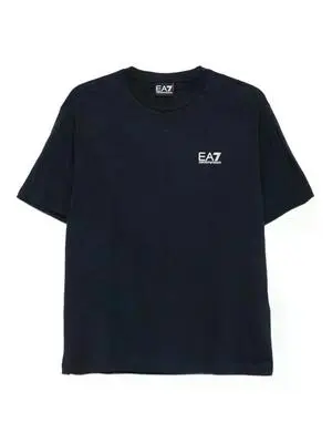 EA7 Logo-print Cotton T-shirt - Blue