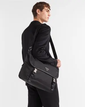 Prada Re-nylon And Saffiano Leather Shoulder Bag - Black