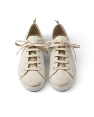 Prada Antiqued Leather Sneakers - Neutral