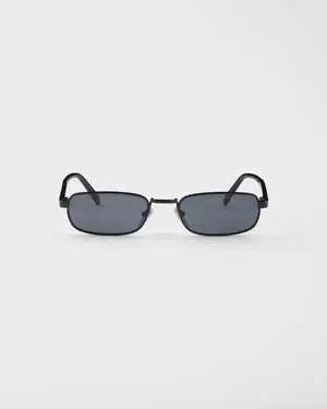 Prada Rectangle Sunglasses With Metal Plaque - Polarized Black Lenses