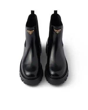 Prada Brushed Leather Chelsea Booties