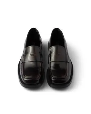 Prada Brushed Leather Loafers - Brown