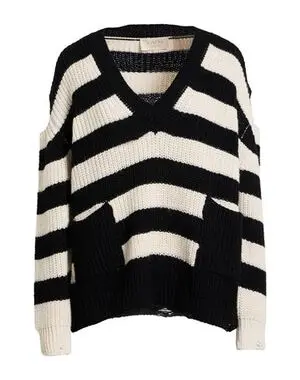 KAOS JEANS Striped V-neck Knit Sweater - Black