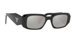 Prada Rectangle Sunglasses With Silver Mirror Lens - Black