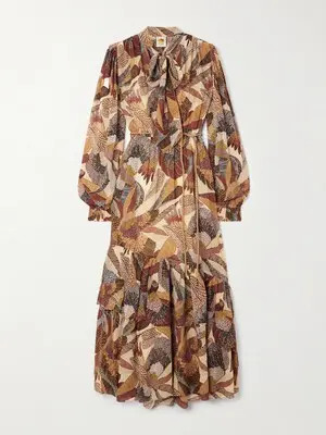 Farm Rio Belted Printed Modal Maxi Dress