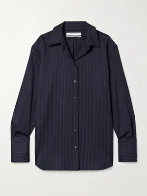 Another Tomorrow Pinstriped Wool-blend Shirt - Blue